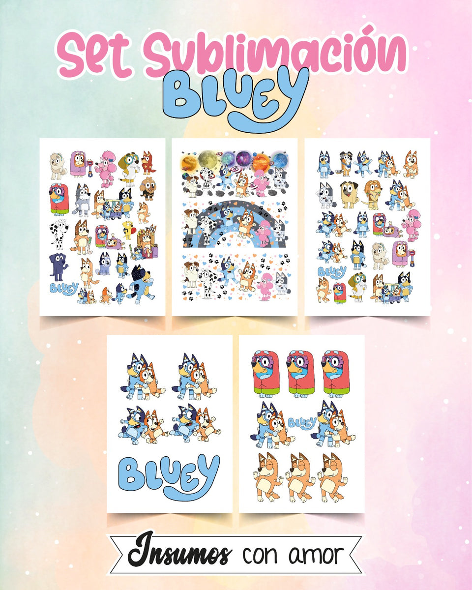 SET 10 LÁMINAS DE SUBLIMACIÓN BLUEY – Insumos con Amor